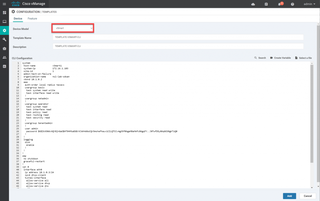 Cisco SD-WAN vSmart CLI Template