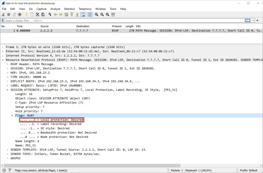 MPLS TE Fast Reroute Path Link Protection